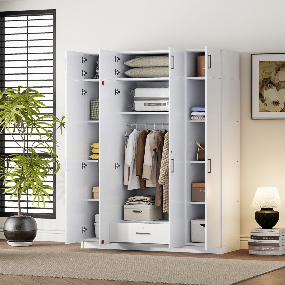 Click here for Streamdale 4-Door Gray Wardrobe with Drawer & Cabi... prices