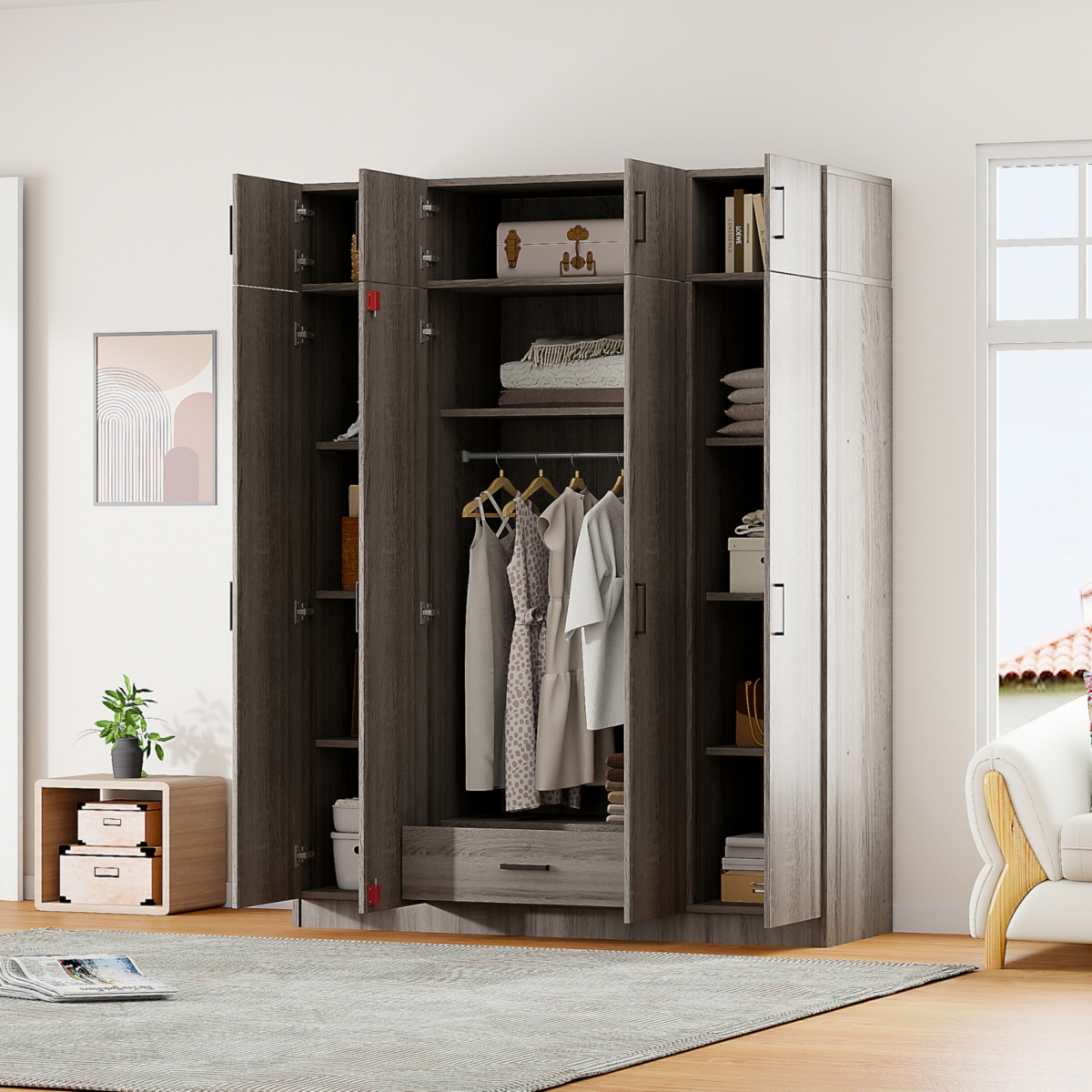 Click here for Streamdale 4-Door Gray Wardrobe with Drawer & Cabi... prices