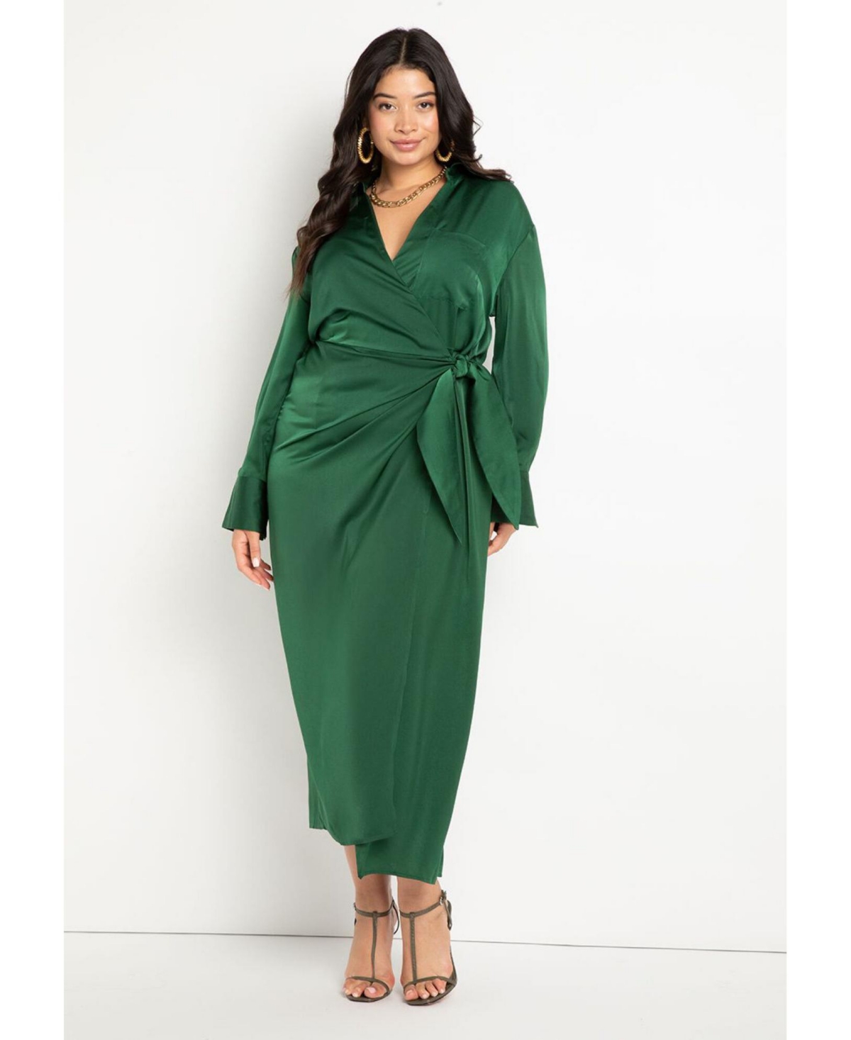 Click here for Eloquii Womens Plus Size Satin Maxi Wrap Dress - E... prices