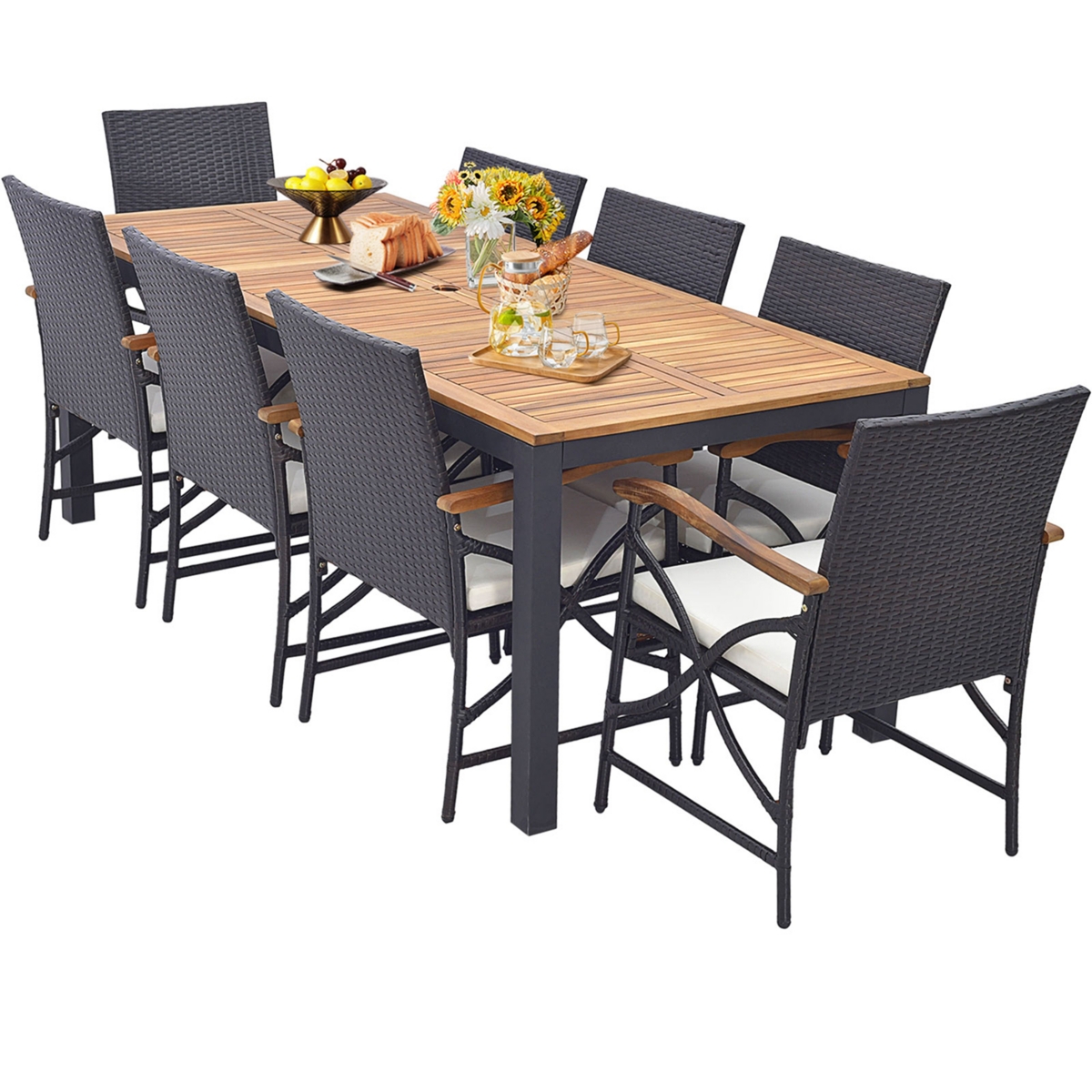 Click here for Costway 9 Pcs Patio Rattan Dining Set with Acacia... prices