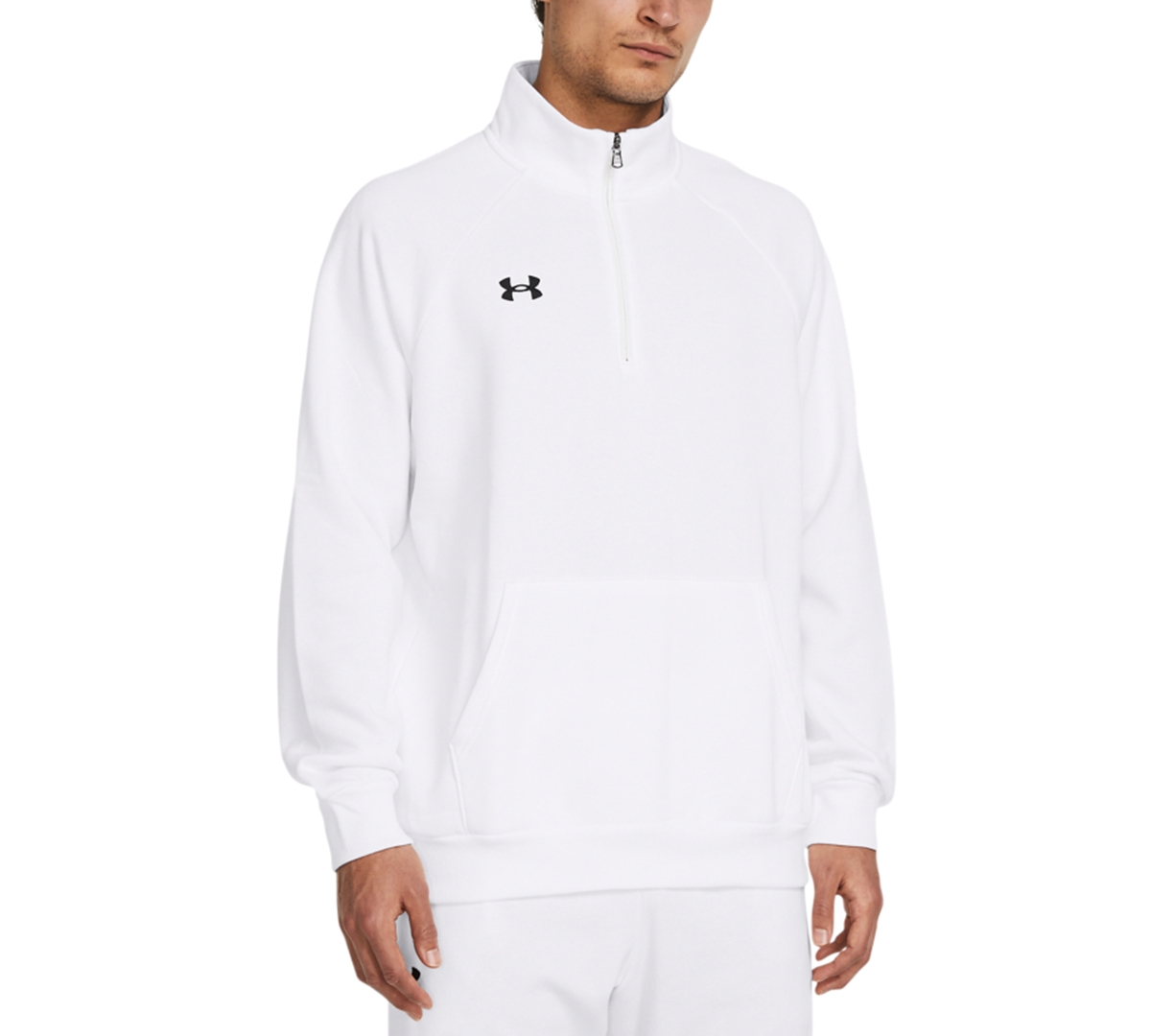 Under Armour Mens Rival Fleece Quarter-Zip Pullover - White / Black