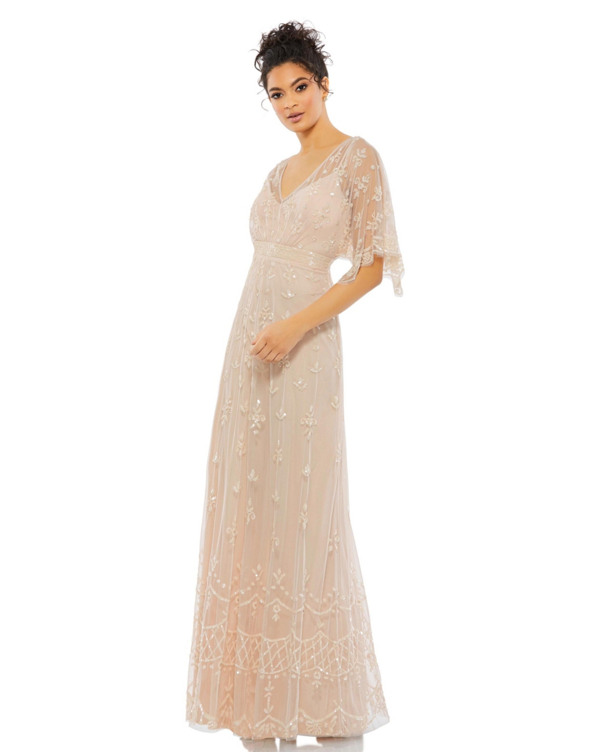 Click here for Mac Duggal Womens V Neck Flounce Sleeve Embellishe... prices
