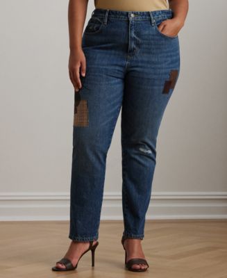 Lauren Ralph Lauren Plus Size Tapered Patchwork Boyfriend Jeans - Macy's