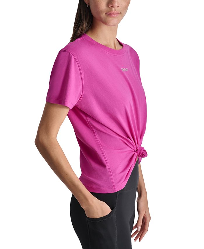 DKNY Women's Cotton Stud Logo Knot-Front T-Shirt - Macy's