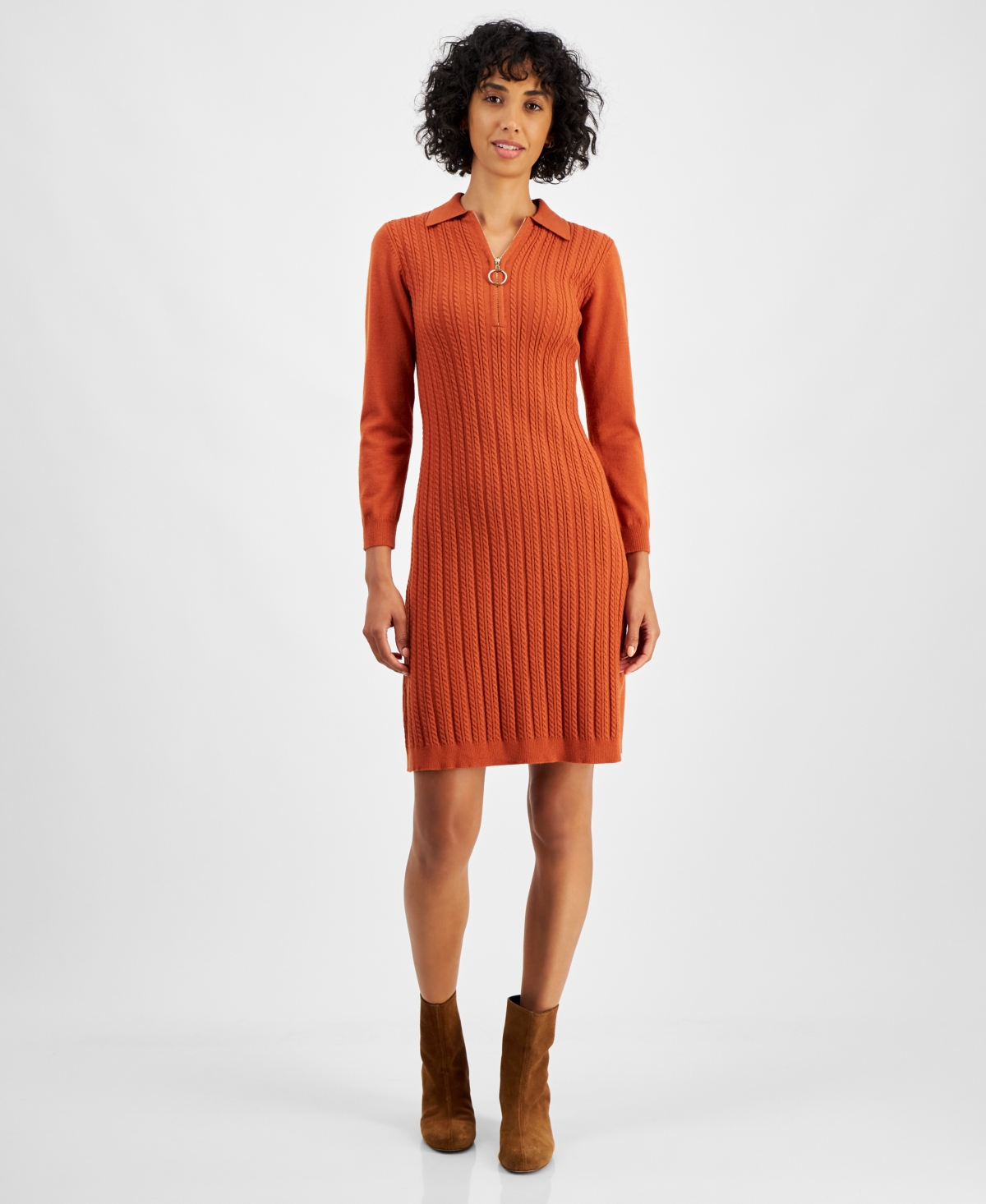 Click here for Robbie Bee Petite Cable-Knit Half-Zip Sweater Dres... prices