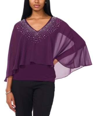 MSK Women's V-Neck Embellished Overlay Top - Macy's