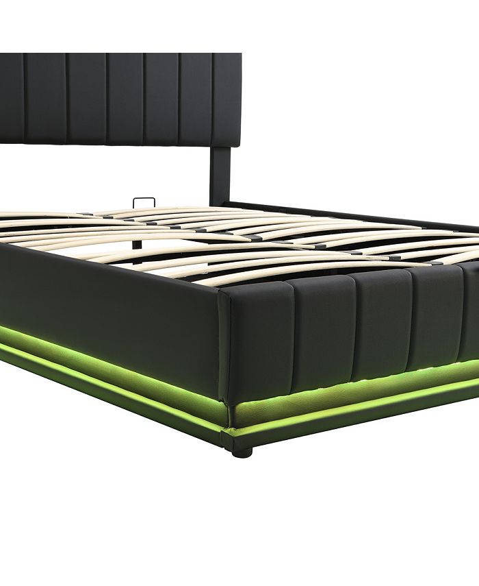 Simplie Fun Queen Size Upholstered Bed with Hydraulic Storage and LED ...
