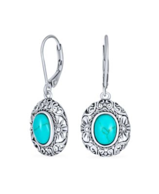 Bling Jewelry Floral Scroll Milgrain Blue Natural Turquoise Dome Oval ...