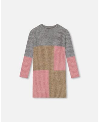 Deux par Deux Toddler Girls Colorblock Sweater Dress Gray, Golden And ...