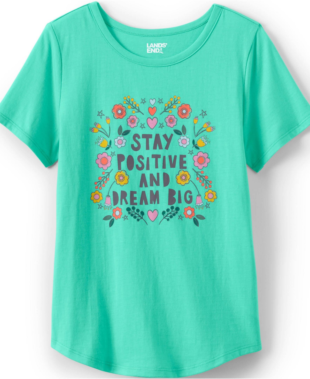 Click here for Lands End Girls Short Sleeve Curved Hem Graphic Te... prices