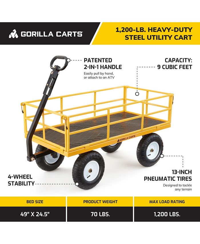 Gorilla Carts Steel Utility Cart, 7 Cu Ft Garden Wagon w/Removable Sides, Yellow - Macy's