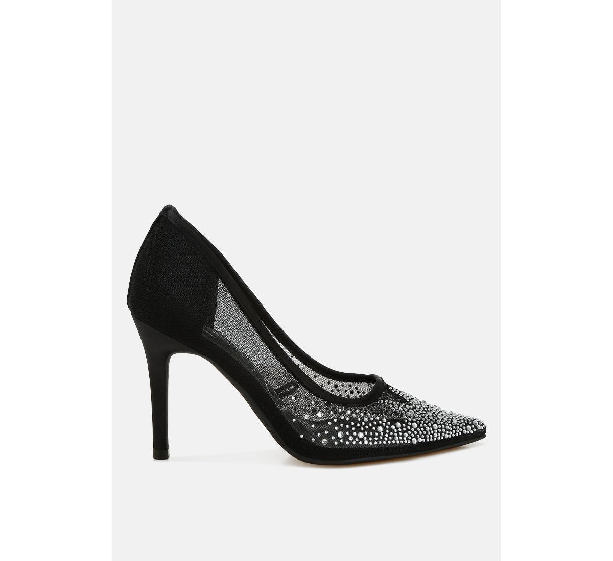 Click here for High Ball Mesh Rhinestone Stiletto Pumps - Black prices