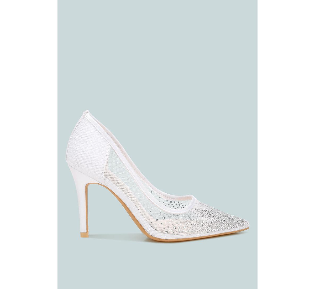 Click here for High Ball Mesh Rhinestone Stiletto Pumps - White prices