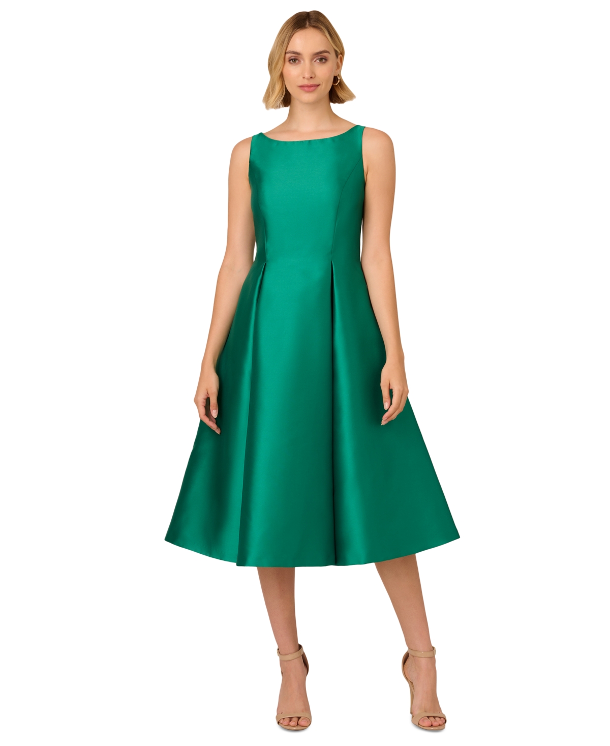 Adrianna Papell Boat-Neck A-Line Dress - Vivid Emerald