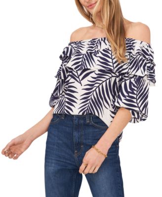 Sam & Jess Women's Fern-Print Ruffled Off-The-Shoulder Top - Macy's