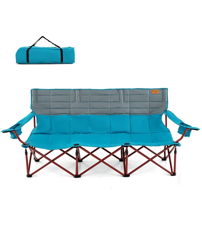 Costway 3 Person Folding Camping Chair Heavy-Duty Camp Couch with 2 Cup ...