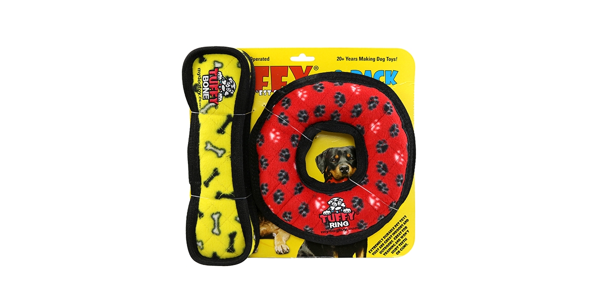 Click here for Tuffy Medium Red Ring-Yellow Bone 2 Pack  Dog Toy... prices