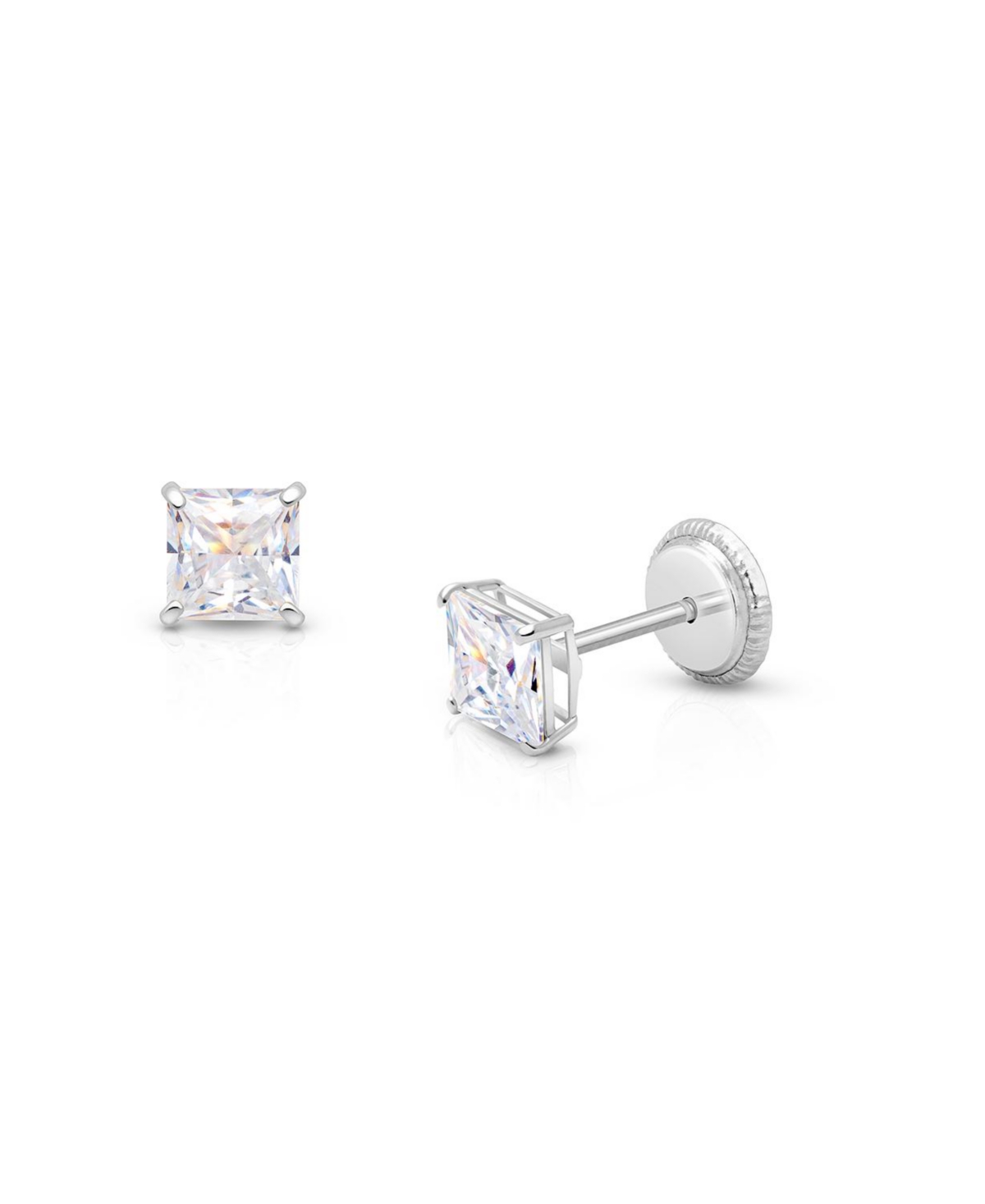 Tiny Blessings Girls 14K Gold 4mm Princess Cut Studs Screw Back Earrings - Children