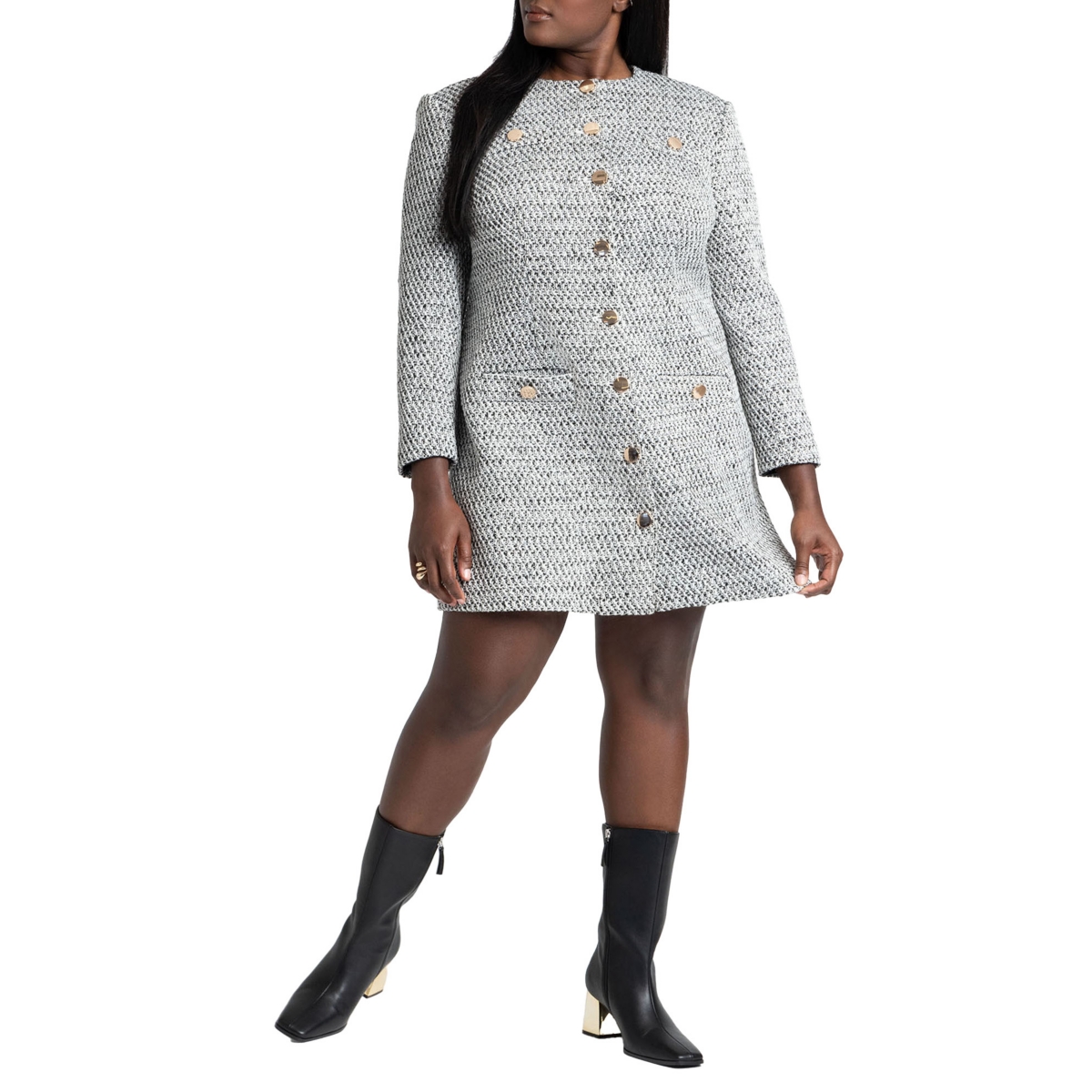 Click here for Eloquii Womens Plus Size Tweed Long Sleeve Mini Dr... prices
