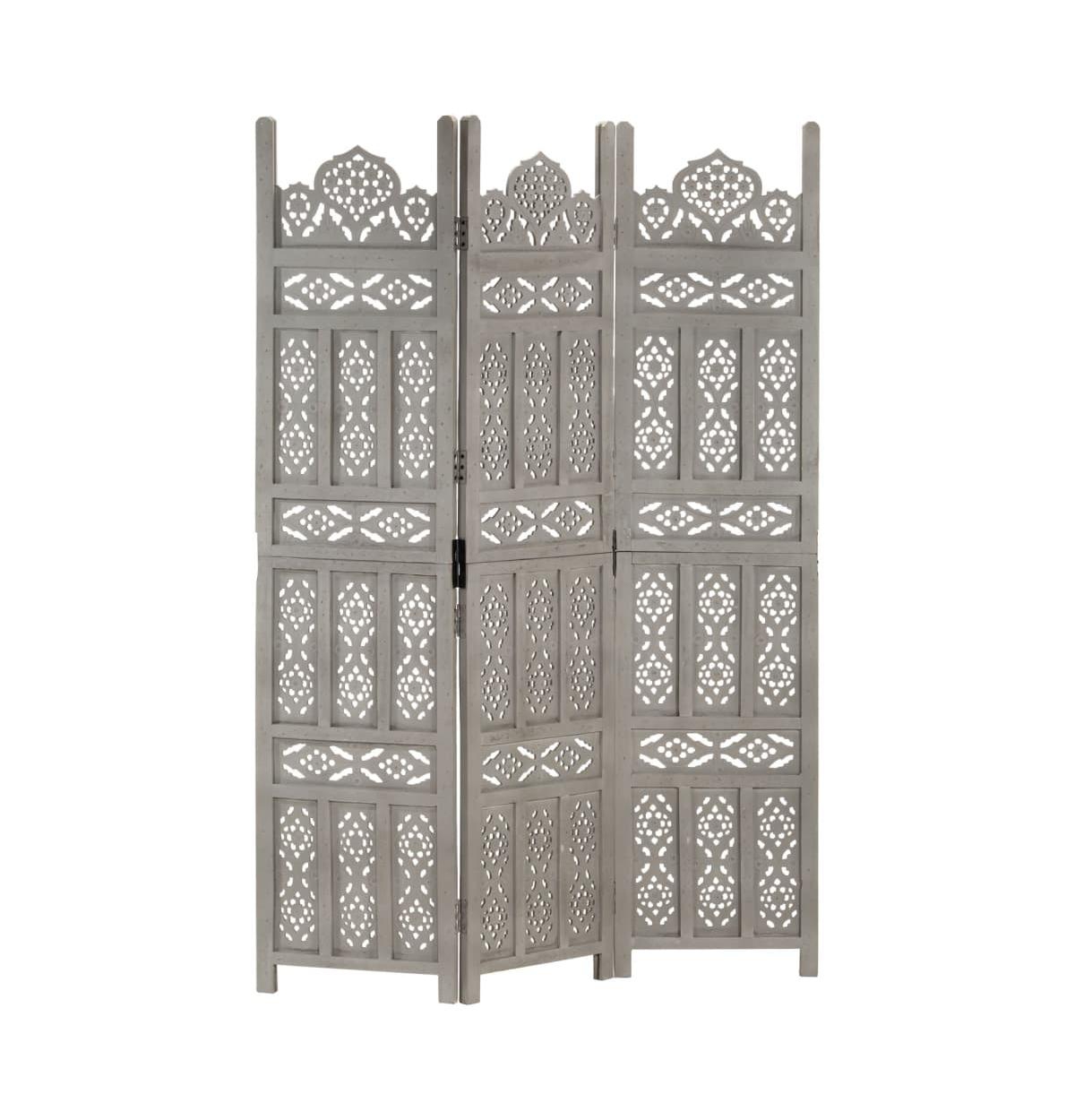 Click here for vidaXL Hand carved 3-Panel Room Divider Gray 47.2x... prices