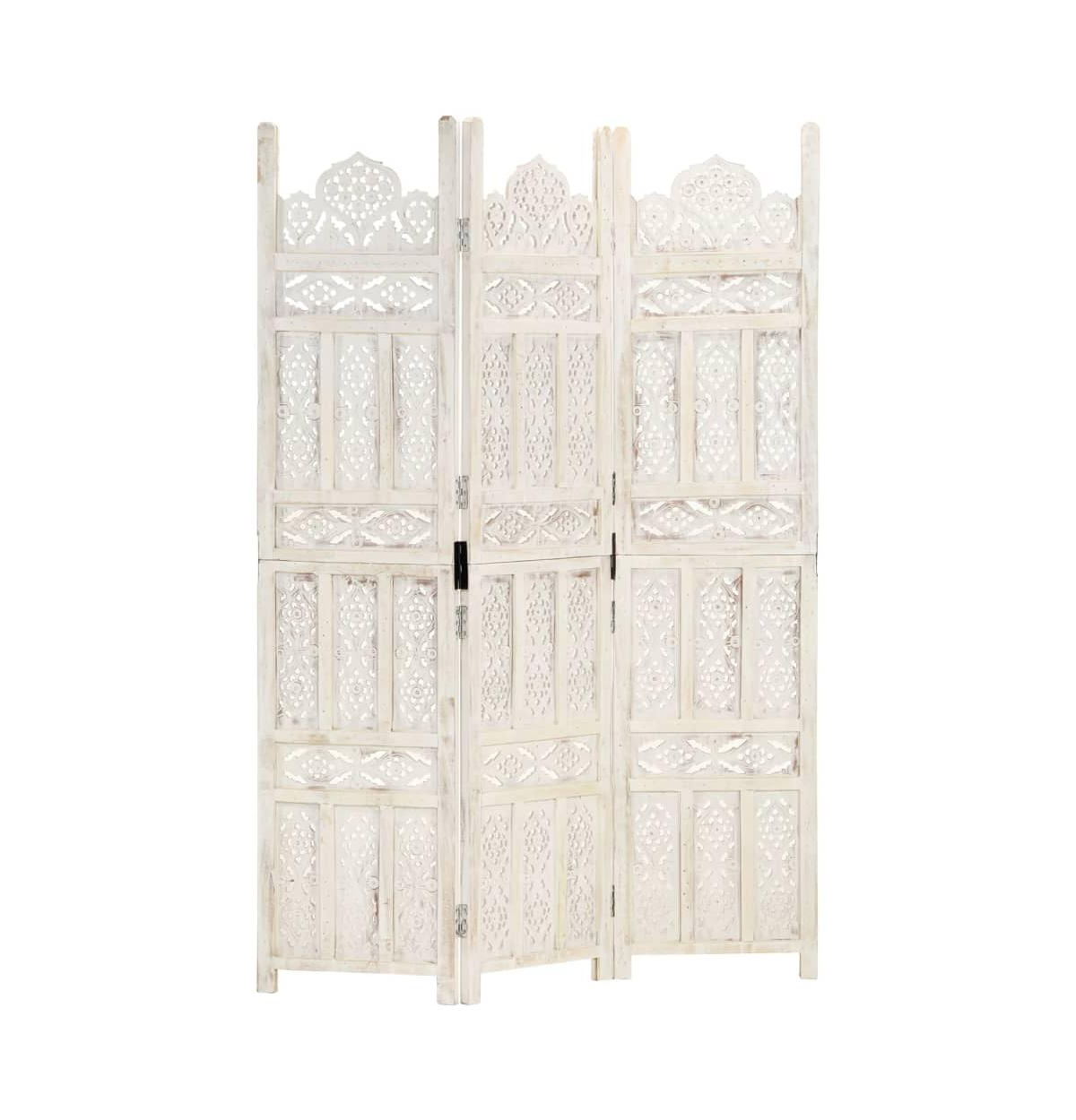 Click here for vidaXL Hand carved 3-Panel Room Divider White 47.2... prices