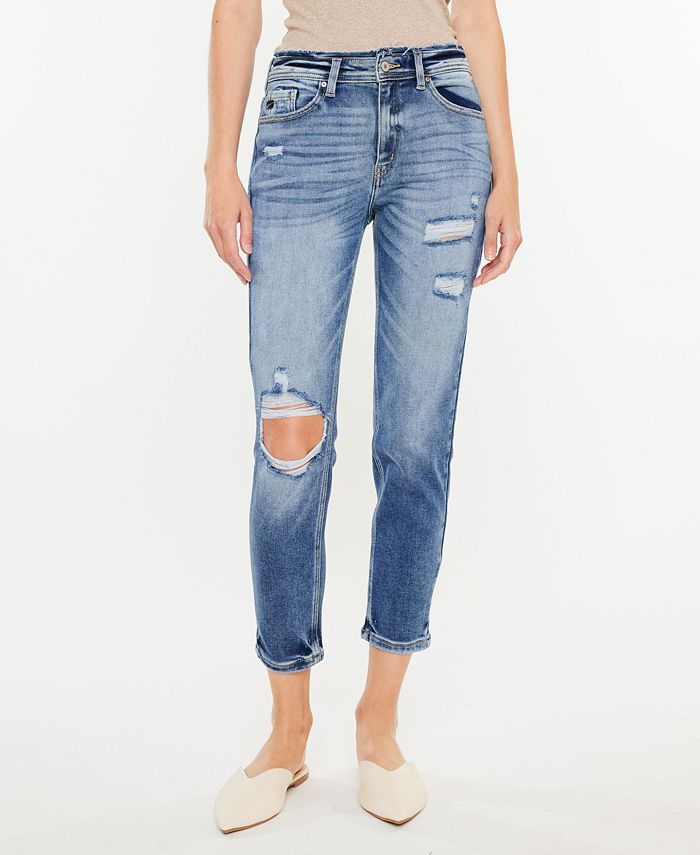 Kancan Women's High Rise Distressed Mom Jeans - Macy's