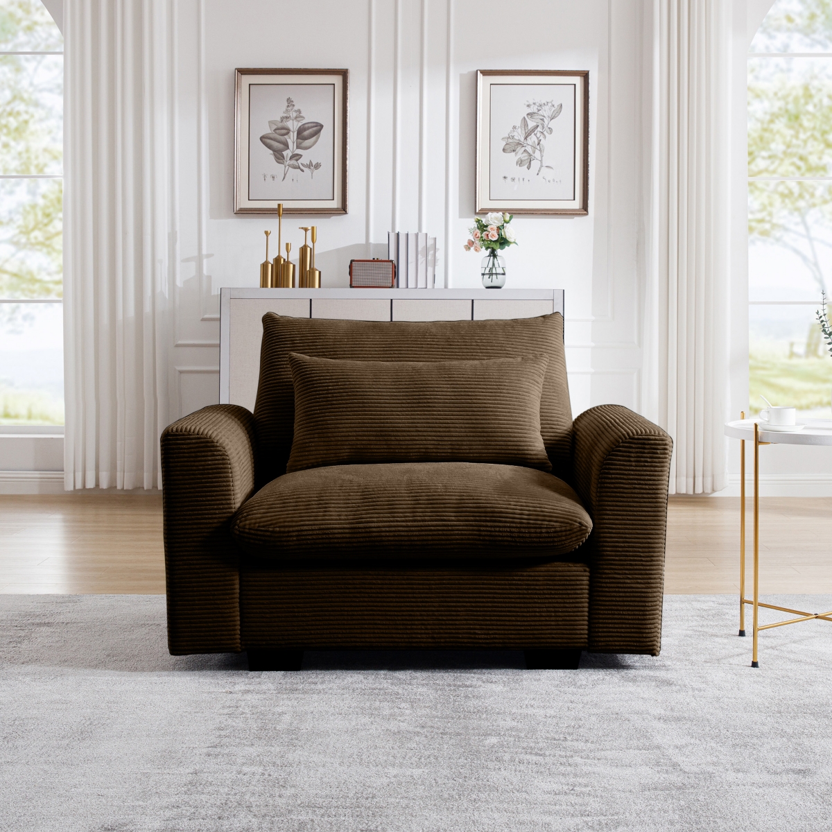 Click here for Simplie Fun Brown Corduroy Deep Seat Single Sofa w... prices