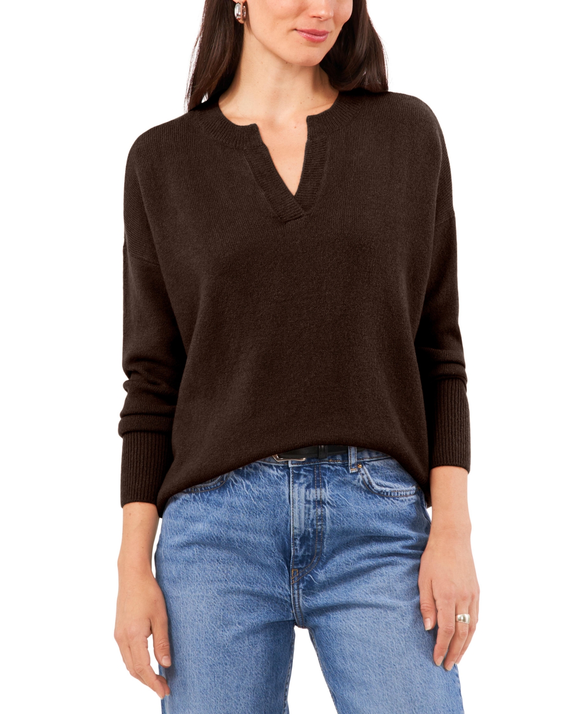 Click here for Vince Camuto Womens Cozy V-Neck Dropped-Shoulder S... prices
