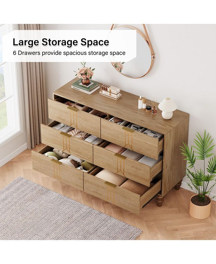 gaomon 6 Drawer Dresser with Deep Drawers for Bedroom, Modern Wooden ...