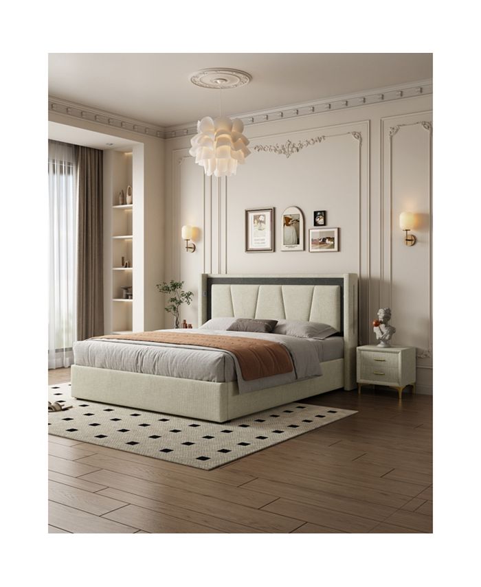 Simplie Fun Cotton Linen Pneumatic Bed with Storage, Light Gray - Macy's