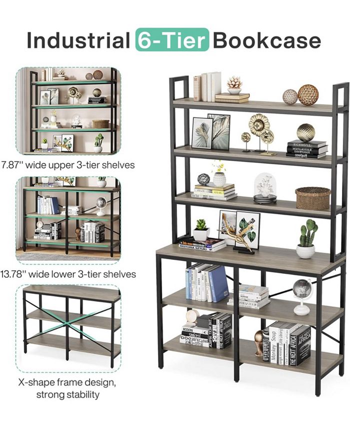 Tribesigns 6-Tier Bookshelf,Industrial Bookcase with Open Shelf,6 Shelf ...