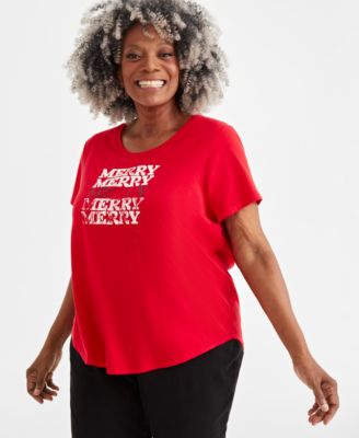 Style & Co Plus Size Whimsy Graphic Scoop-Neck T-Shirt, Created for ...