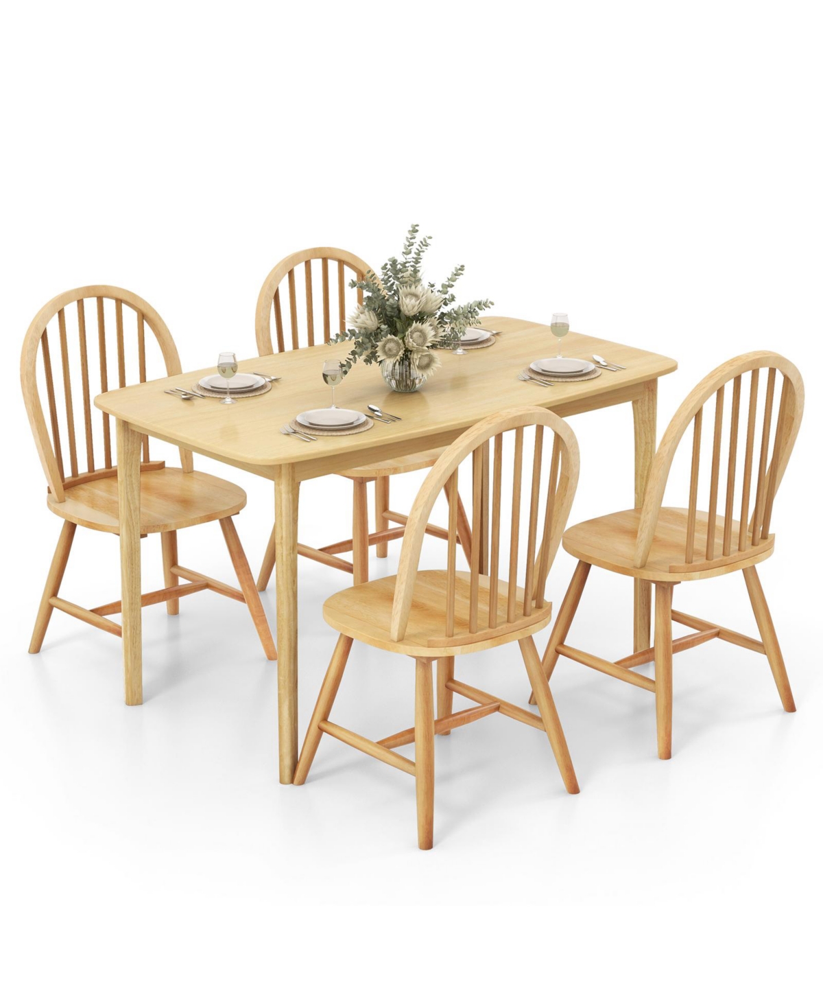 Click here for Sugift 5 Pieces Wooden Dining Table Set with 4 Win... prices