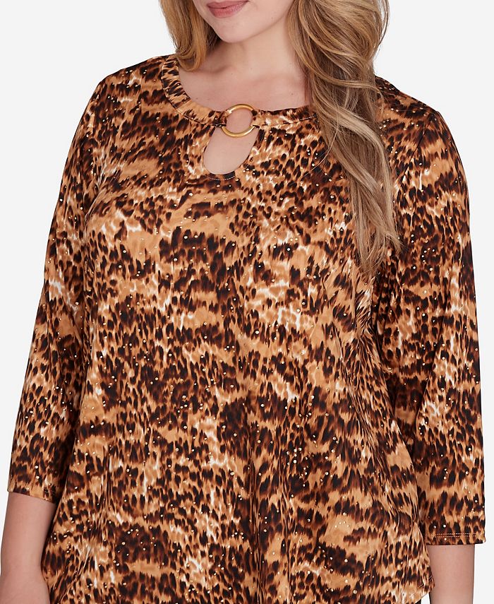 Ruby Rd. Plus Size Split Neck Printed Dew Drop Knit Top - Macy's