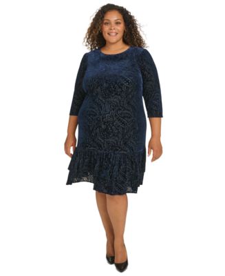 Tommy Hilfiger Plus Size Ruffled Velvet Burnout Shift Dress - Macy's