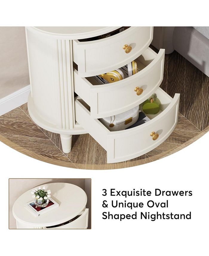 Tribesigns 3-Drawer Nightstands Set of 2, Off-White Bed Side Table for ...