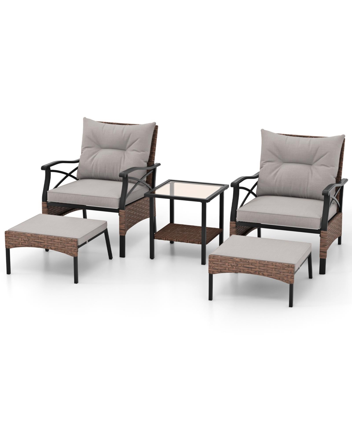 Click here for 5 Pieces Wicker Patio Furniture Set Ottomans and C... prices