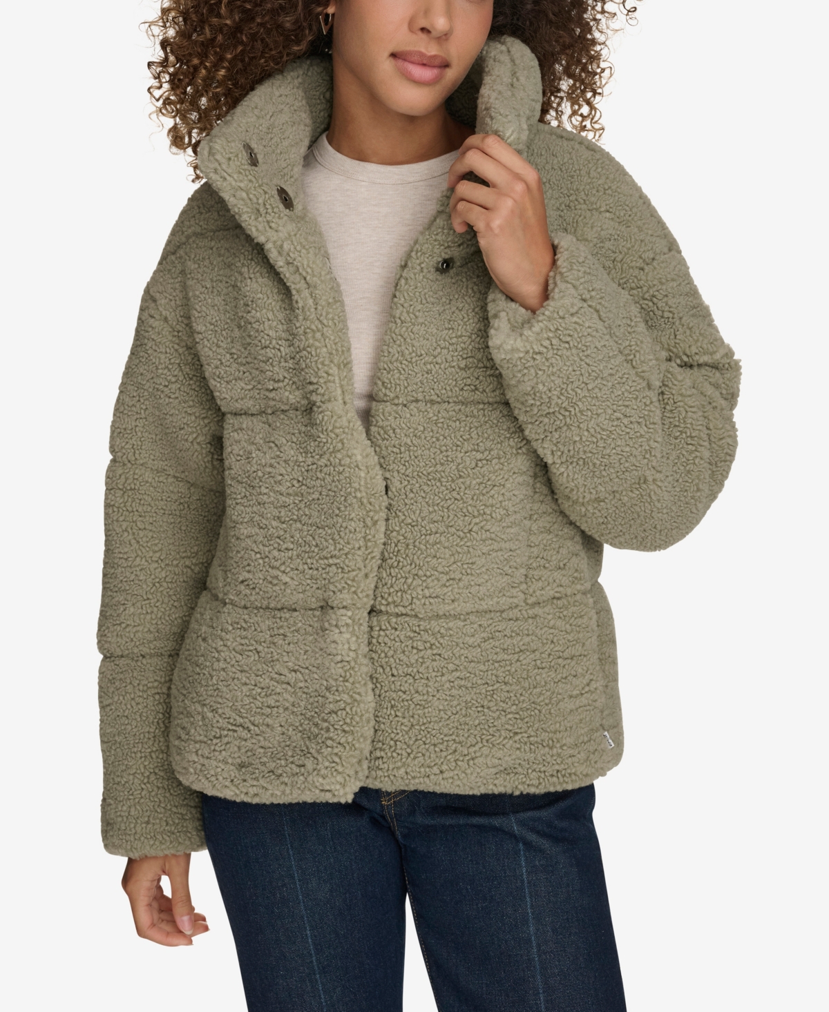 Click here for Levis Womens Short Sherpa Teddy Jacket - Seafoam prices