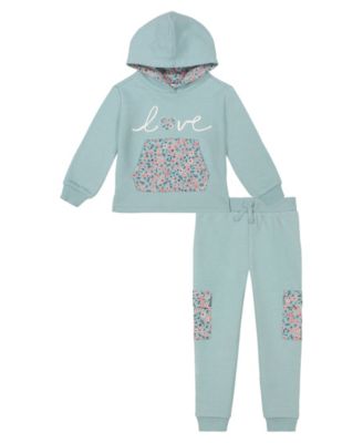 Kids Headquarters Toddler and Little Girls Floral Trim Fleece Hoodie ...