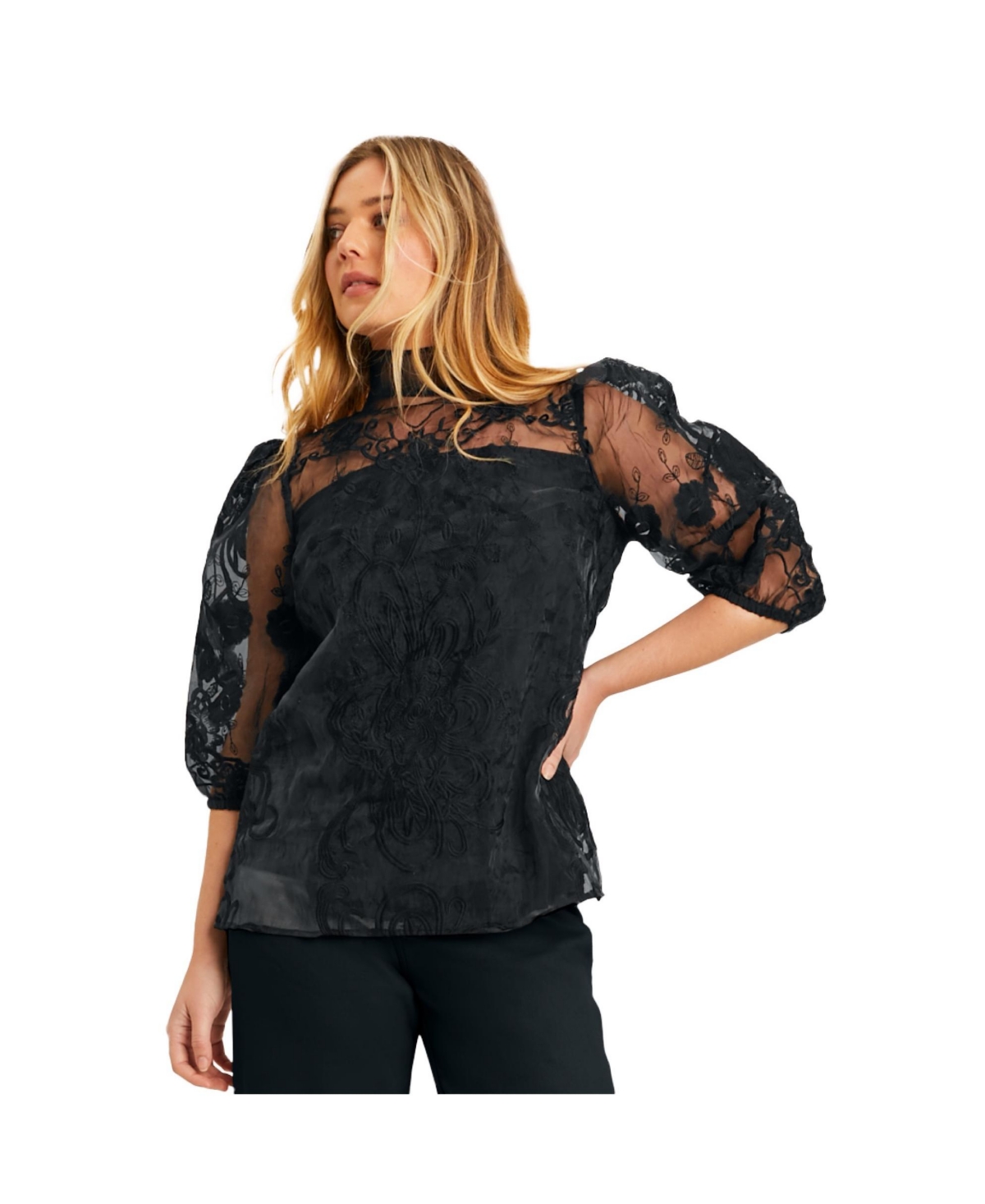 Click here for June + Vie Womens June + Vie Mockneck Lace Top - B... prices