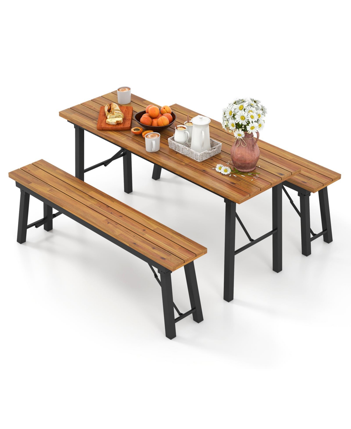 Click here for Sugift Outdoor Dining Table and Bench Set with Aca... prices