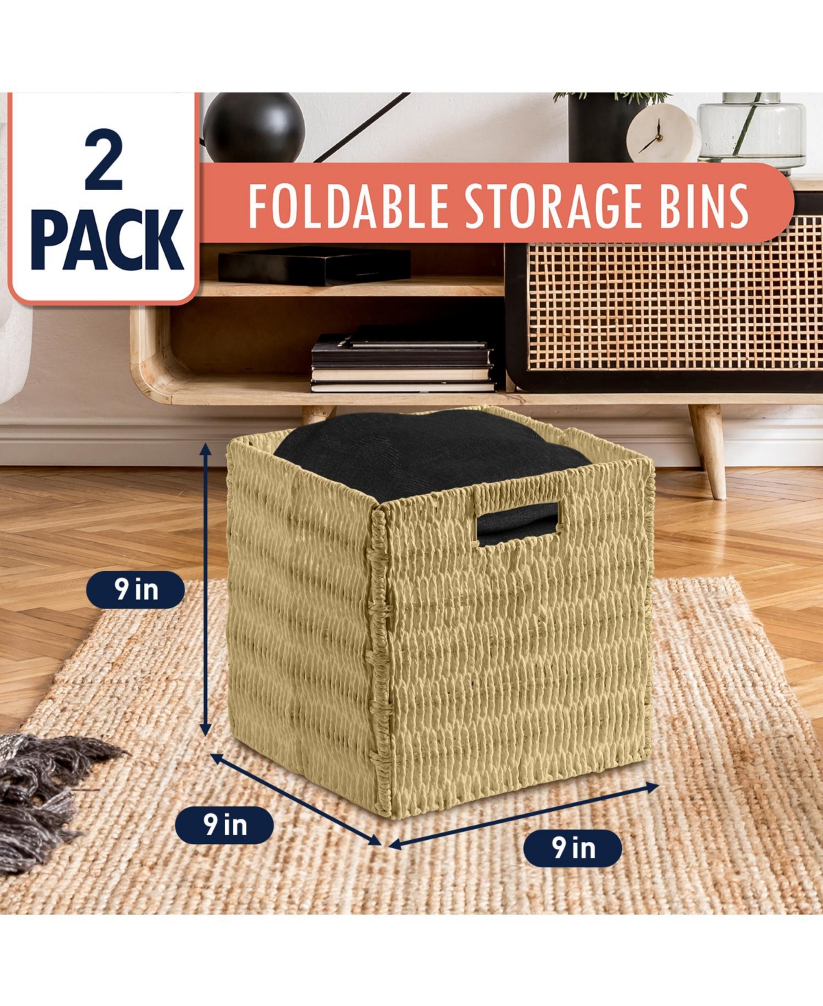 Ornavo Home Collapsible Paper Wicker 9 Inch Square Storage Cube Bin ...