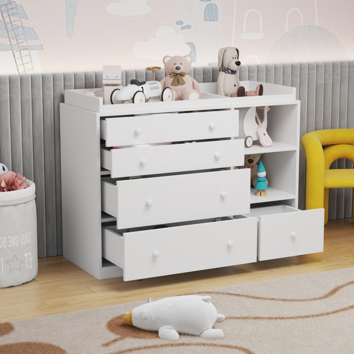Click here for Famapy 5-Drawers White Wood Kids Changing Table Dr... prices