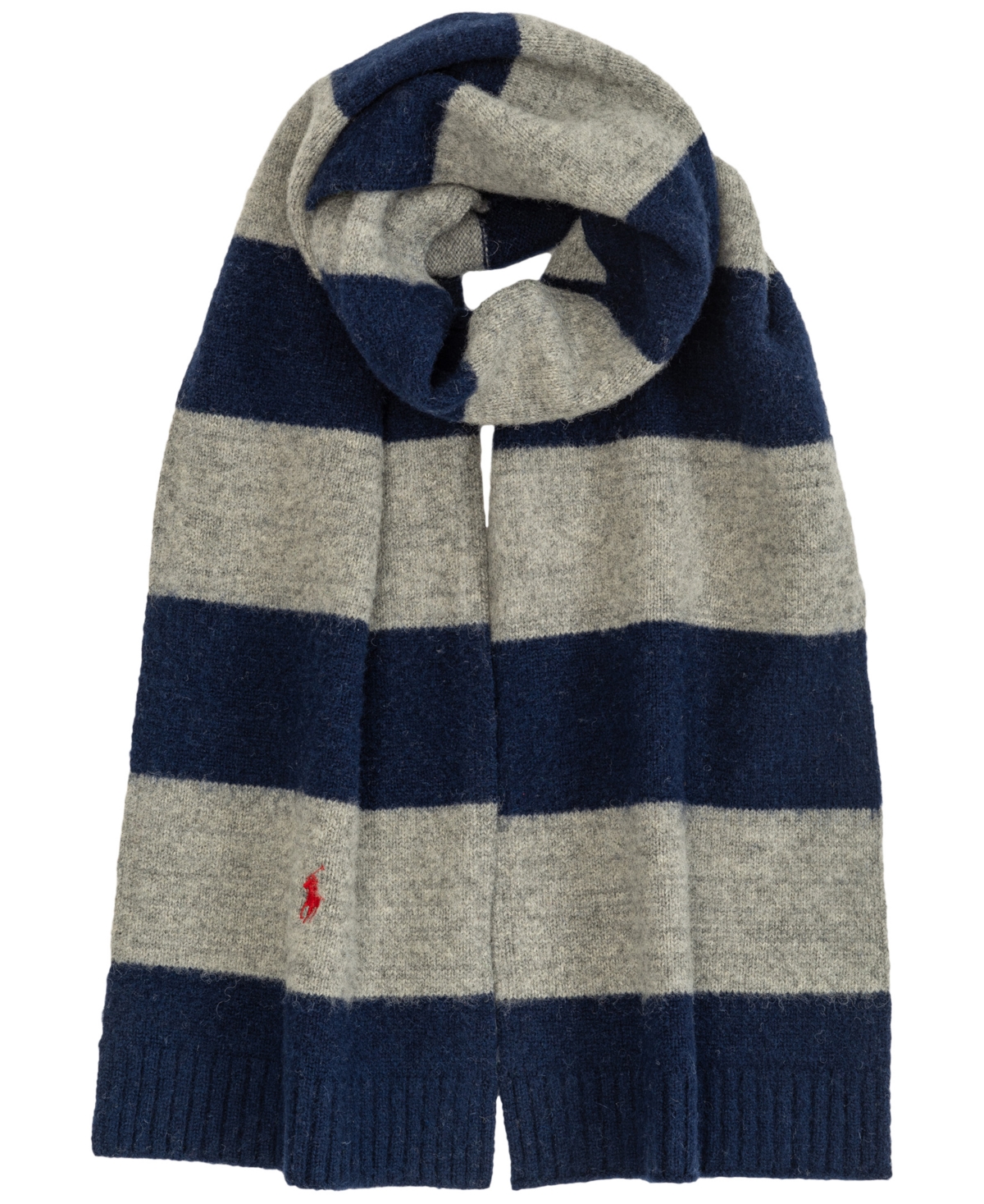 Polo Ralph Lauren Mens Brushed Wool Stripe Scarf - Navy Multi