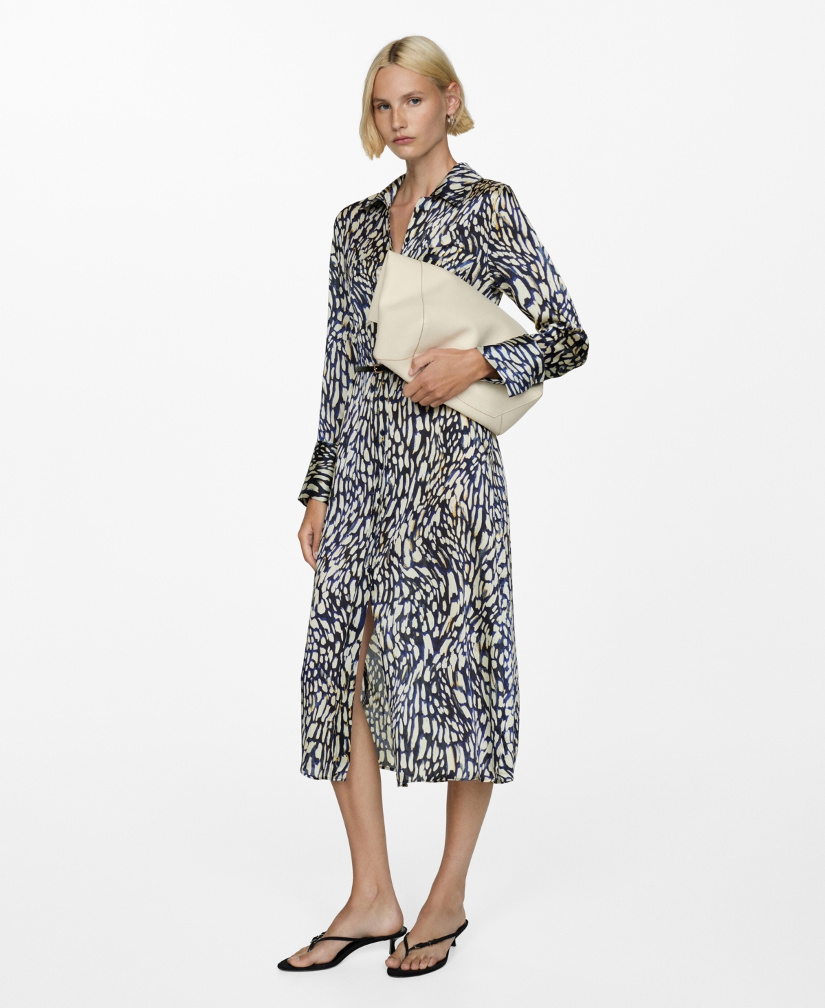 Click here for Mango Womens Printed Satin Dress - Blue prices