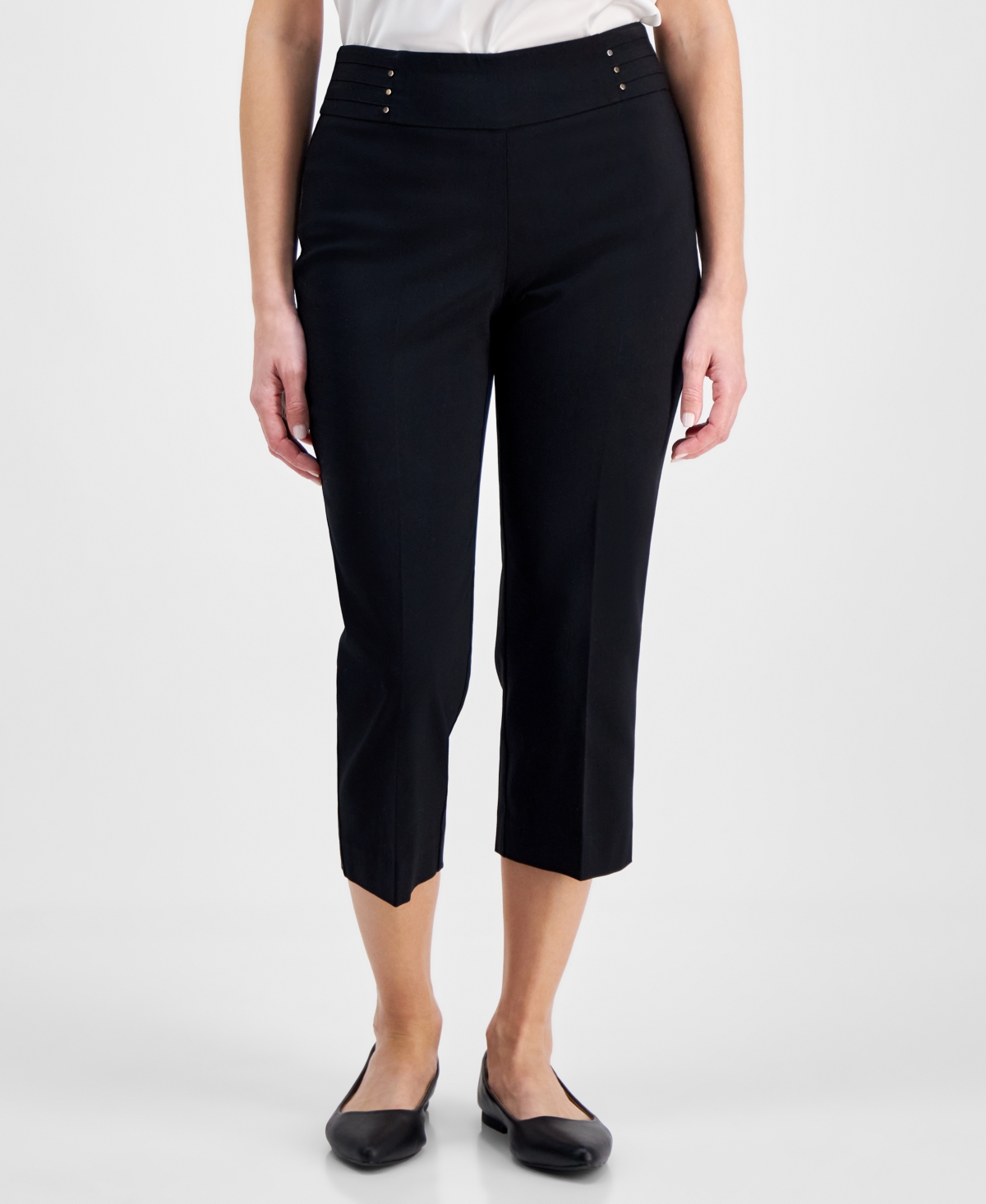 Click here for Jm Collection Petite Rivet-Detail Capri Pants - De... prices