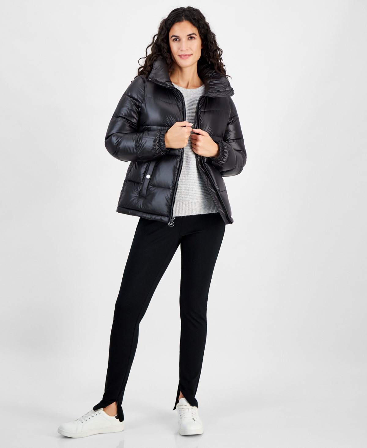 Michael Michael Kors Womens Hooded Puffer Coat  Created for Macys - Black