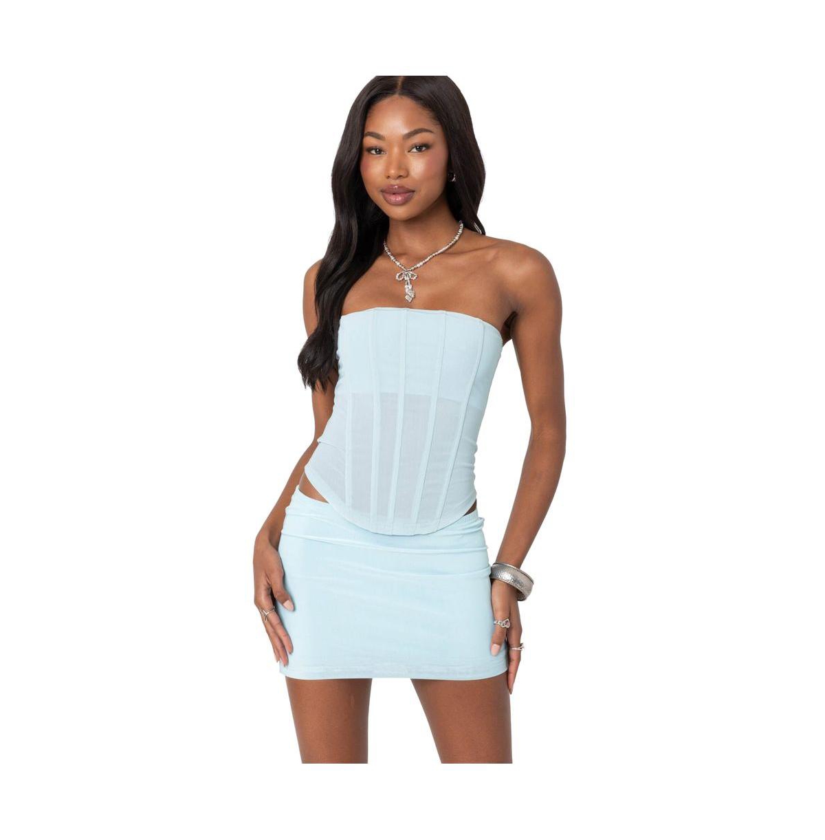 Click here for Edikted Womens Vega Sheer Mesh Corset - Light-blue prices