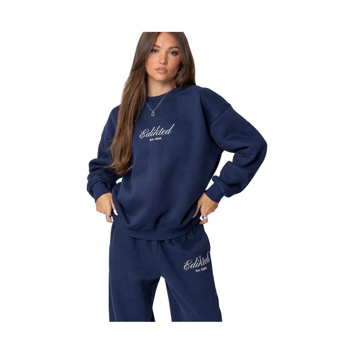 Click here for Edikted Womens Get Edikted Sweatshirt - Navy prices