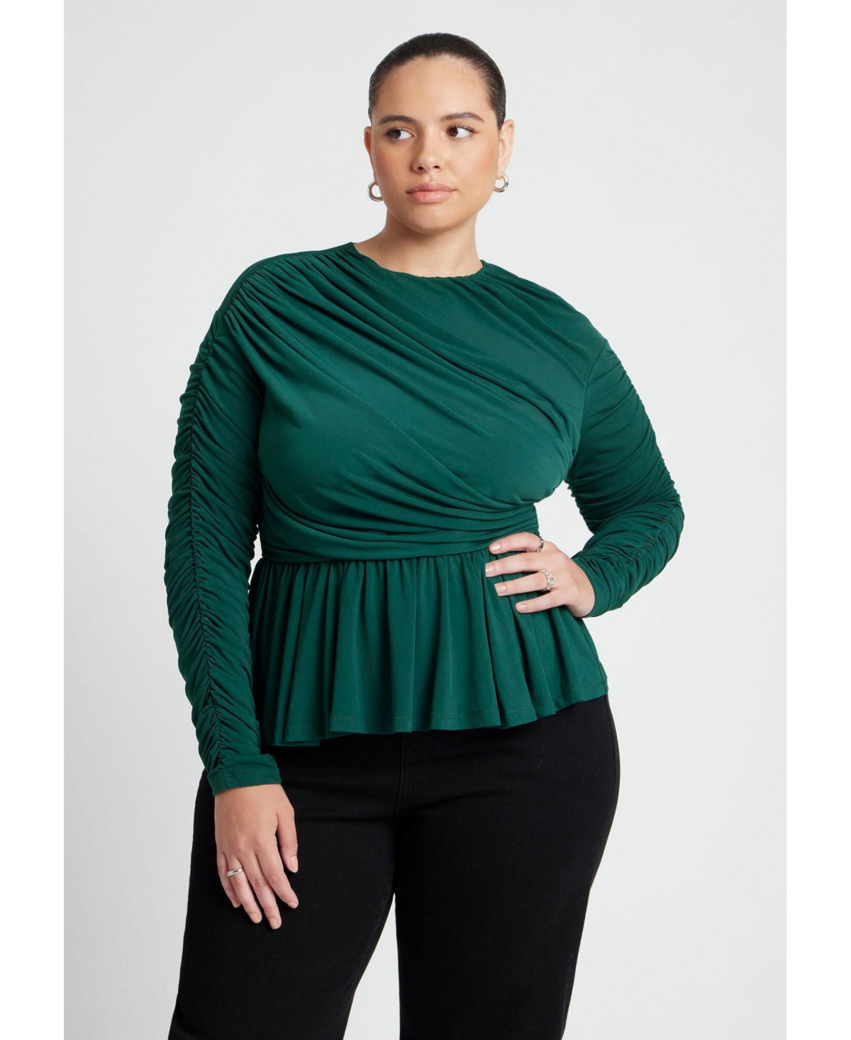 Click here for Eloquii Womens Plus Size Shirred Peplum Top - Rain... prices